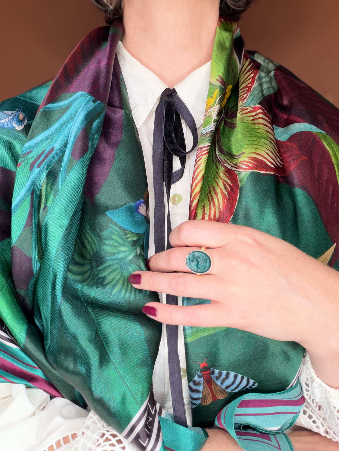 Lily in Green Satin Silk Scarf – Bethany Linz